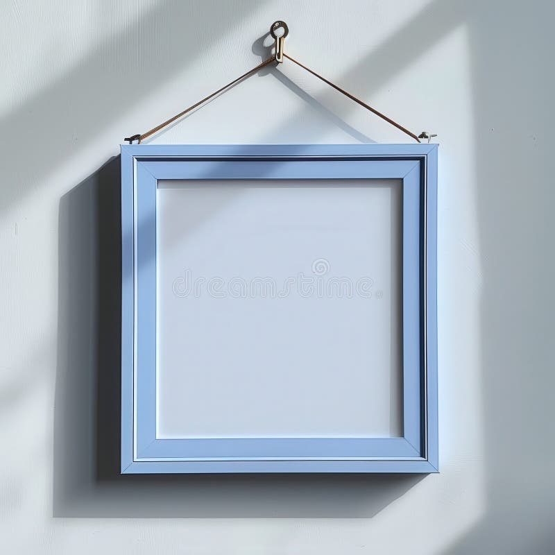Blue Picture Frame Hanging on White Wall Stock Illustration ...