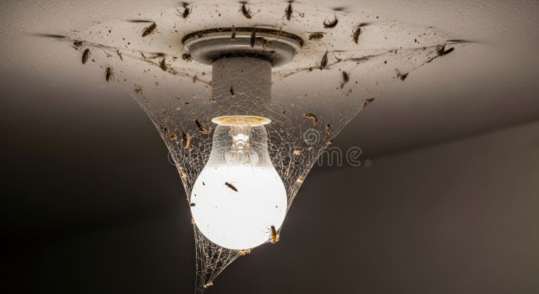 Light Bulb Surrounded by Spiderweb and Dead Insects Stock Illustration ...