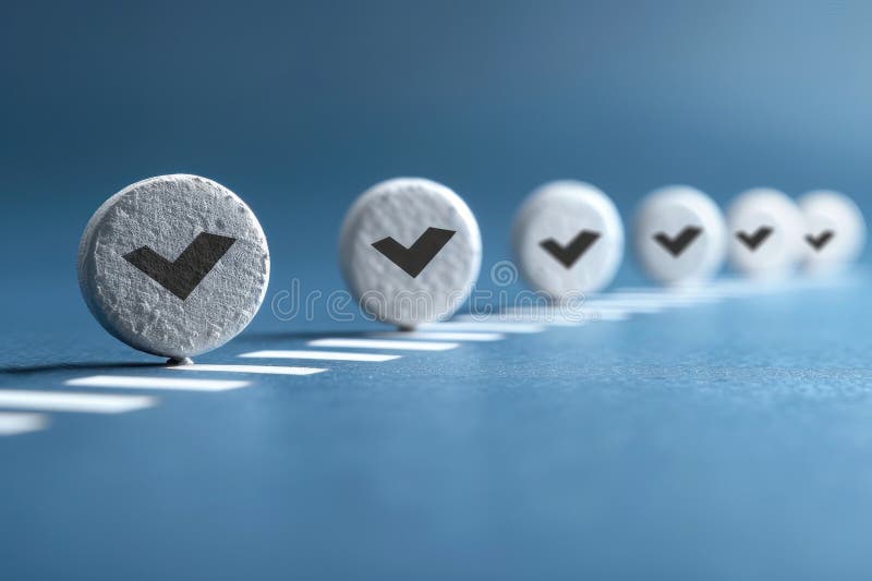 Checkmarks Progress Line, White Pills Concept Stock Illustration ...