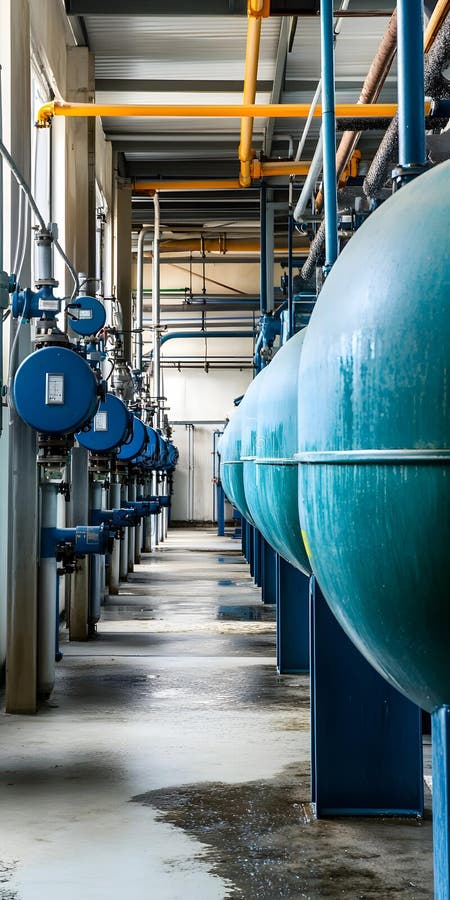 Industrial Corridor with Blue Tanks Stock Illustration - Illustration ...