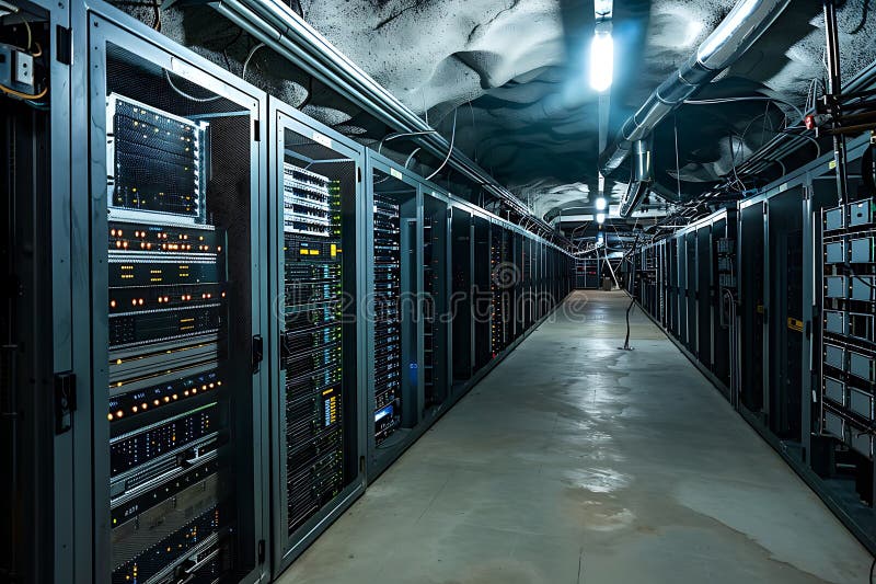 Underground Server Room: Rows of Advanced Data Storage Systems Stock ...