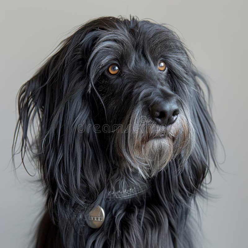 Image Shows a Long-haired, Slightly Concerned Dog Against a Plain ...