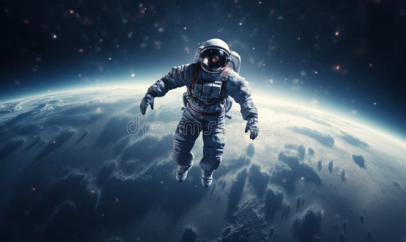 This Image Shows a Man in Space Flying Against the Earth Stock Image ...