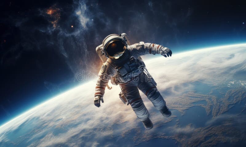 This Image Shows a Man in Space Flying Against the Earth Stock Image ...