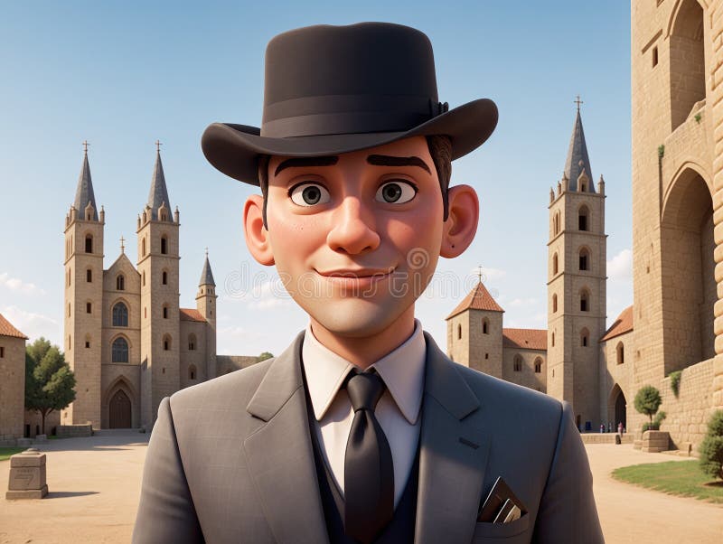 A Man in a Suit and Hat Standing in Front of a Building. Stock Photo ...