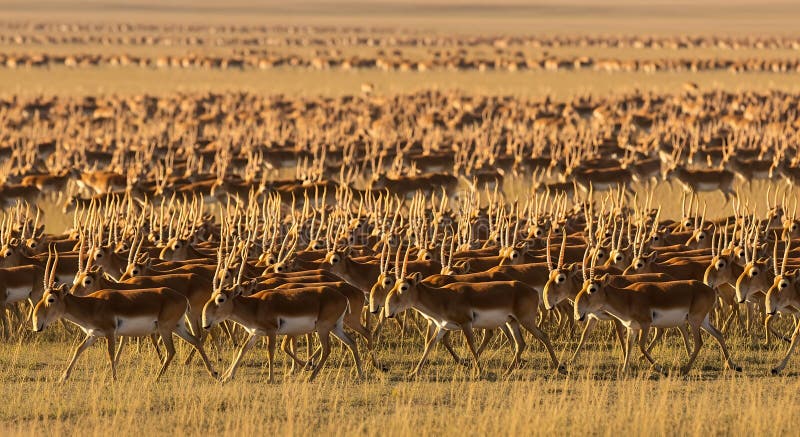 Saiga Antelope Migration Across the Steppe Stock Illustration ...