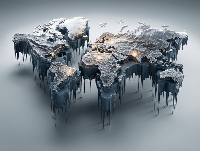 Image Shows a Melting World Map Symbolizing Climate Changes Impact on ...