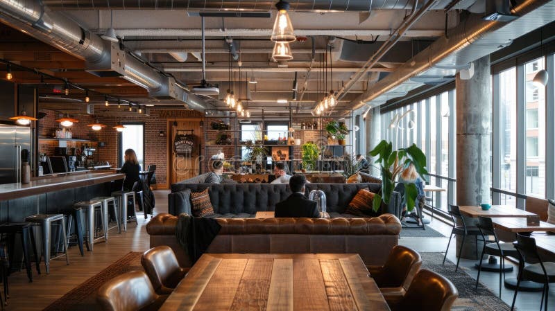 The Image Shows a Modern Industrial-style Restaurant with a High ...