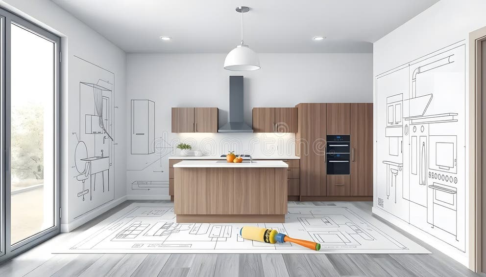 Kitchen Renovation Design Blueprint Concept Idea Stock Illustration ...