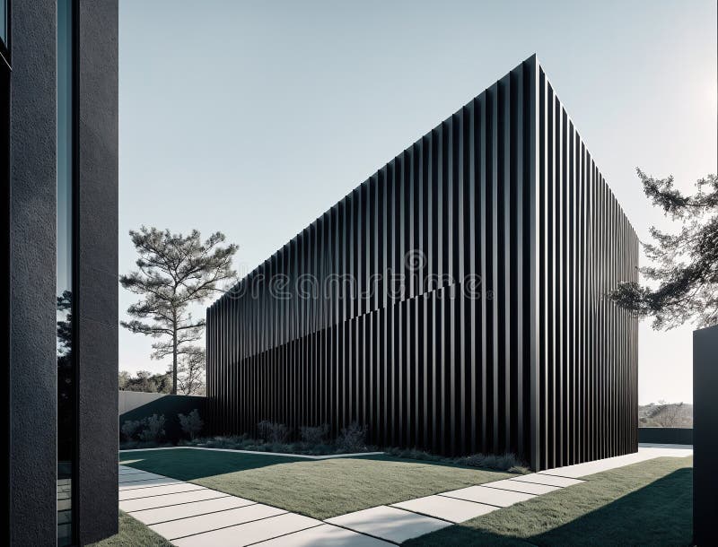 An Image of a Modern Building with a Black and White Striped Facade ...
