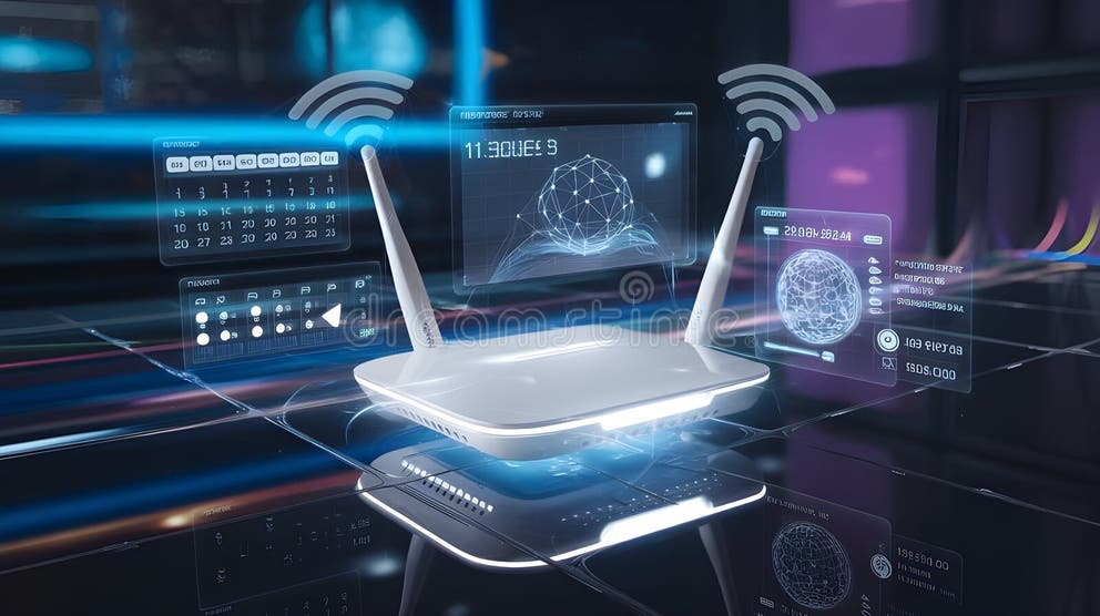 Modern Wireless Router with Wifi Signal and Futuristic Interface Stock ...