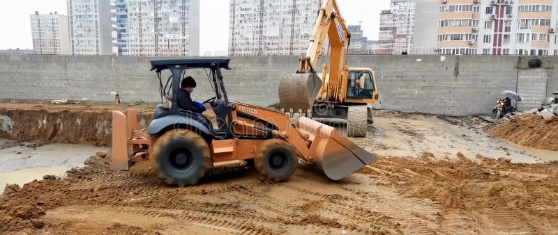Construction Site with Motor Grader and Excavator Stock Footage - Video ...