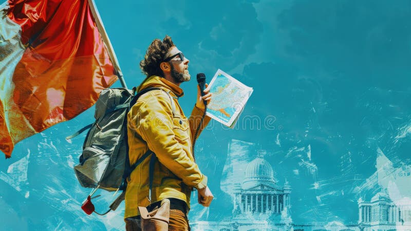 The Image Shows a Mountaineer on the Summit of a Mountain Stock Image ...