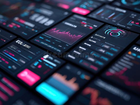 Image Shows Multiple Computer Monitors Displaying Graphs and Charts ...