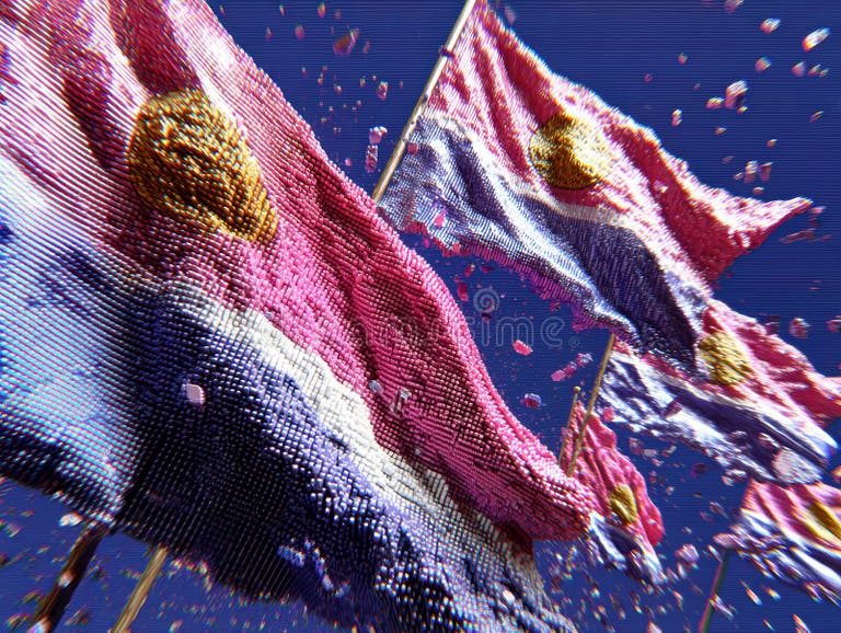 Image Shows Multiple Flags in Motion Against a Blurred Background ...