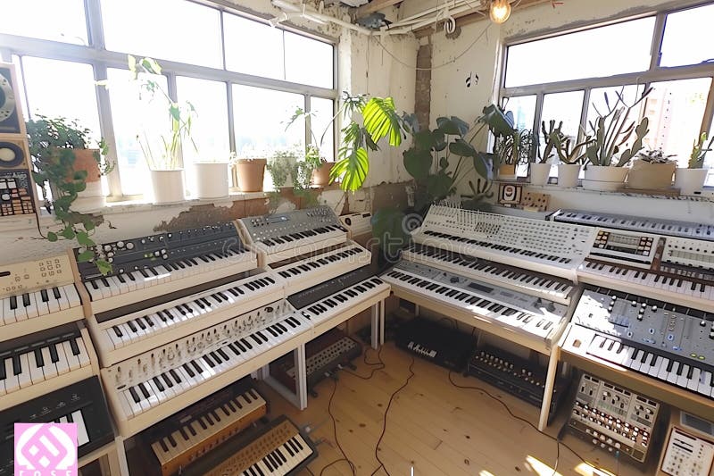 Music Studio with Multiple Keyboards Stock Illustration - Illustration ...