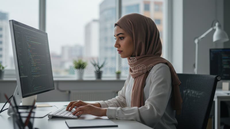 AI-: Muslim Woman Coding stock illustration. Illustration of ...