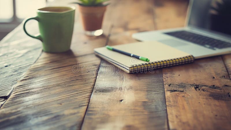 A Neatly Arranged Workspace on a Wooden Table Stock Image - Image of ...