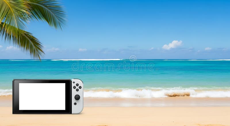 Gaming on the Beach with Nintendo Switch Console Stock Illustration ...