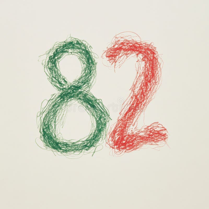 Red and Green Crayon Number 82 with Rough Texture Stock Image - Image ...