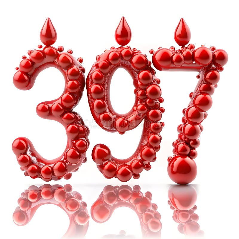 Red Number Three Ninety Seven Spheres Drops Image Stock Illustration ...