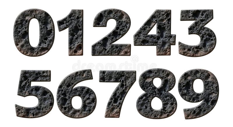 Stone Textured Numbers 0 through 9 on White Background Stock Photo ...