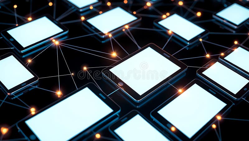 Interconnected Tablets Displaying Blank Screens Stock Illustration ...