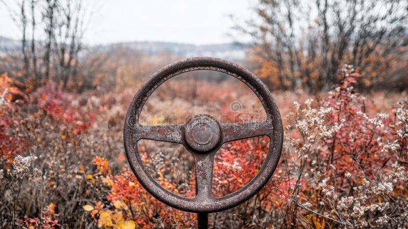 A Rusted Steering Wheel in a Field of Autumn Foliage. Stock Image ...