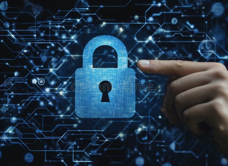 An Image Shows One Person Touching a Padlock on a Computer Screen and ...