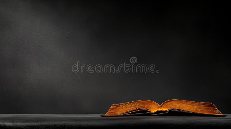 An Open Book with Orange Pages on a Black Surface. Stock Image - Image ...