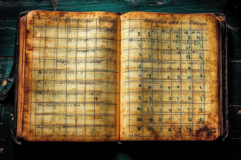 Open Antique Ledger Book with Handwritten Notes and Grunge Texture ...