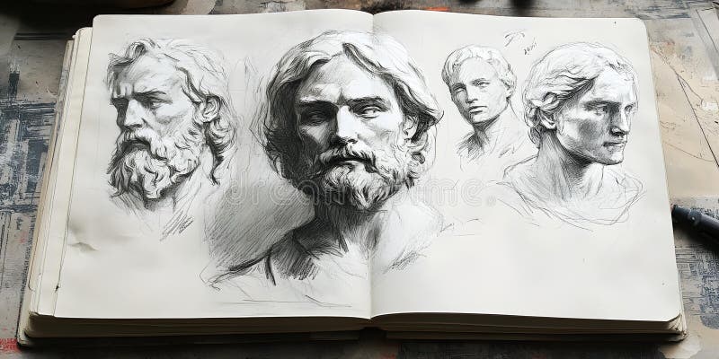 Pencil Drawings of Human Figures in Sketchbook Stock Illustration ...