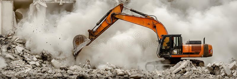 Excavator Digging through Construction Debris Stock Illustration ...