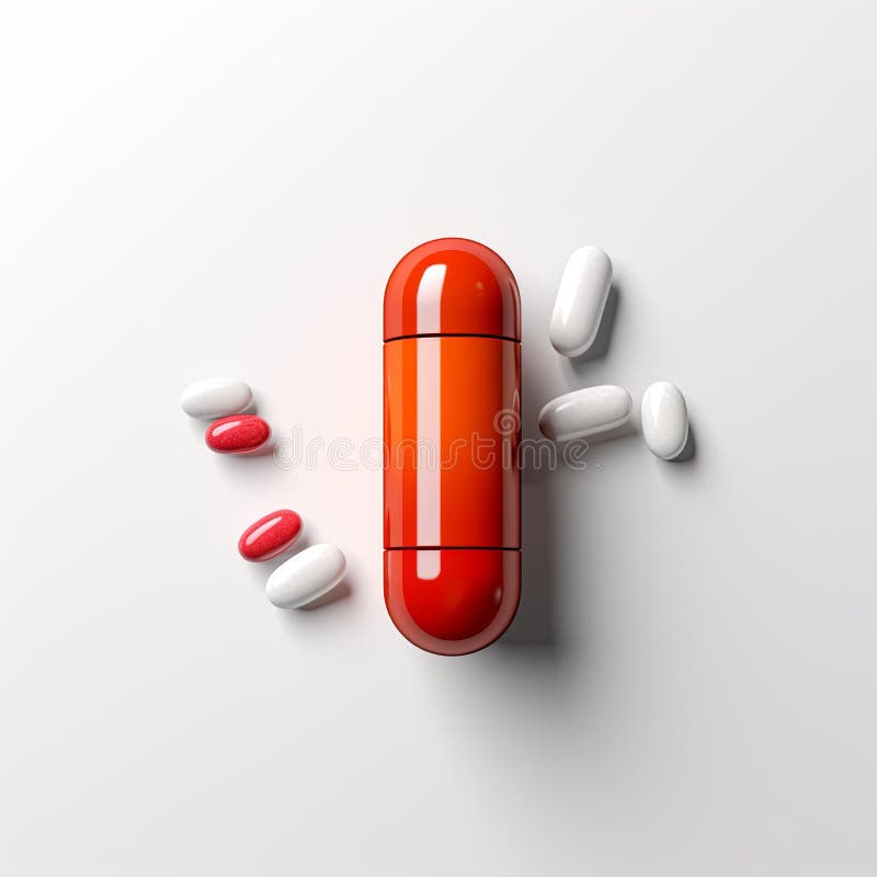 Orange Round Pill Capsule and White Tablets Isolated on White ...