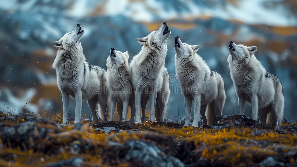 Image Shows a Pack of Wolves Standing on a Grassy Hilltop, with a ...