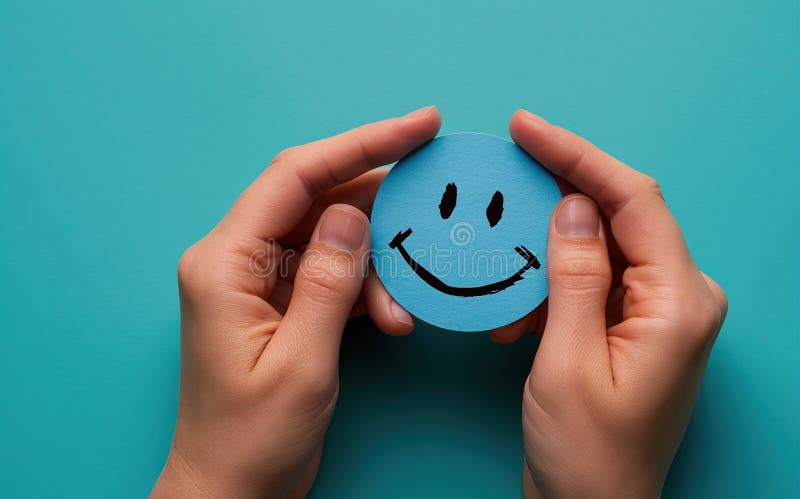 The Image Shows a Pair of Hands Cradling a Blue Smile in Their Palms ...