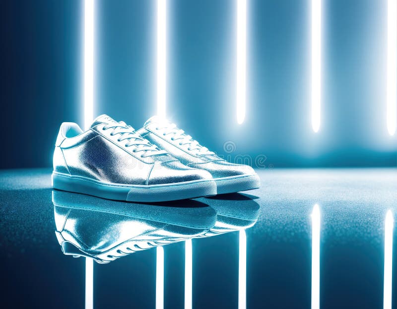 A Pair of White Sneakers on a Reflective Surface. Stock Photo - Image ...