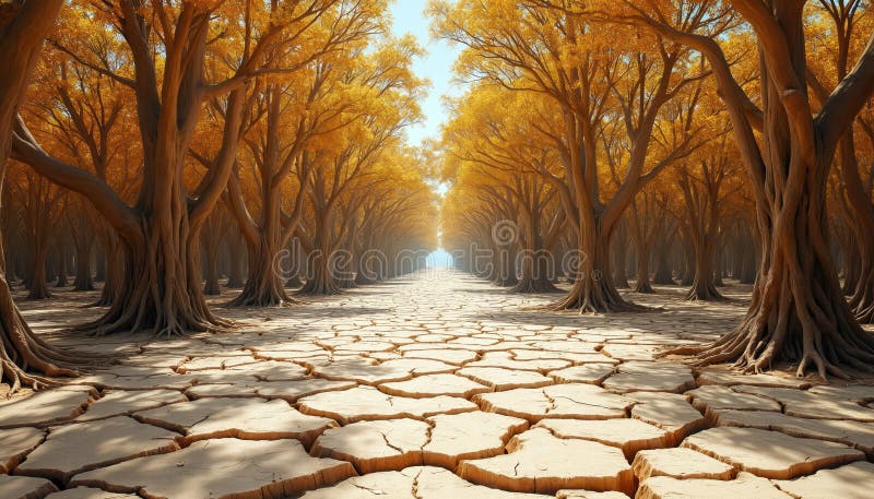 Image Shows Parched Forest Floor, Cracked Earth Under Trees. Drought ...