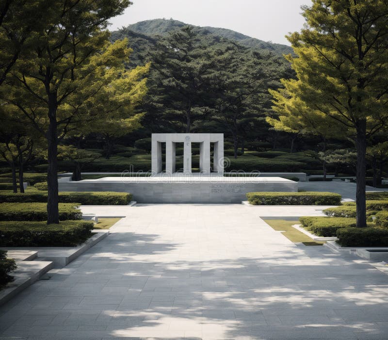 A Park with a Large Stone Monument in the Center. Stock Image - Image ...