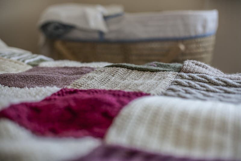 Patchwork Blanket on a Bed - of Colours and Patterns. Stock Photo ...