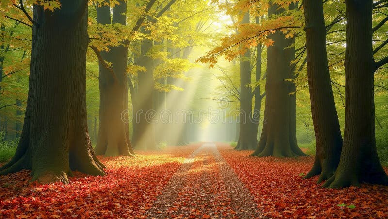 Path Autumn Forest Tall Trees Either Side Ground Covered Stock Photos ...