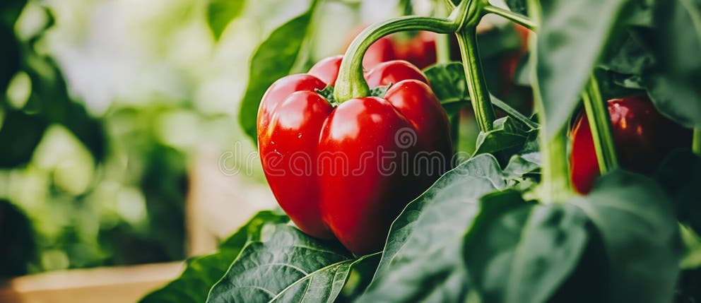 The Image Shows a Pepper Tree with Red Bell Peppers and Sweet Peppers ...