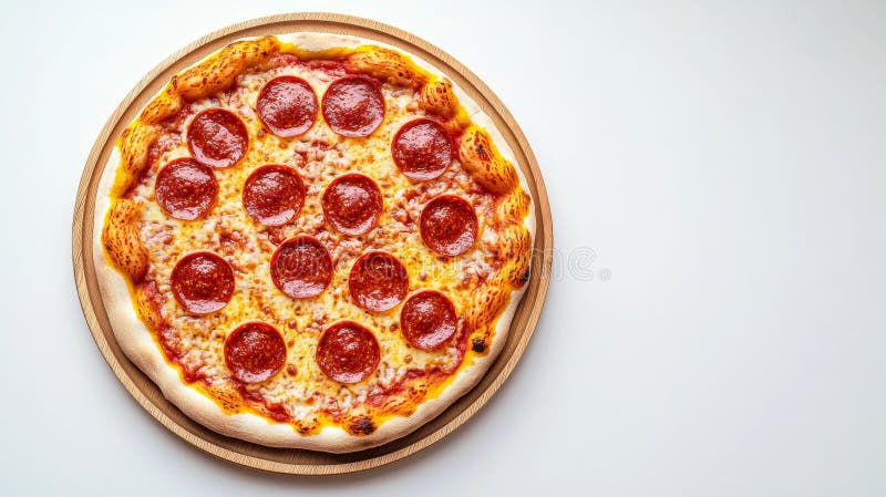 The Image Shows a Pepperoni Pizza from a Top View, Isolated on a ...