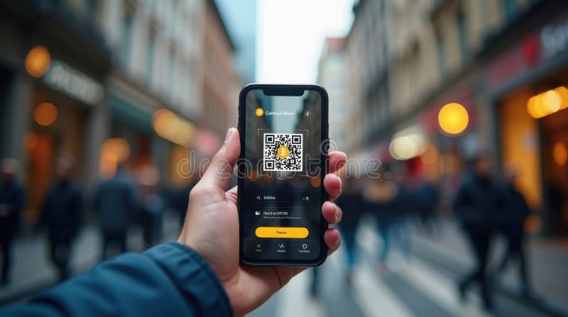 Mobile Payment with Qr Code on Street View Stock Illustration ...