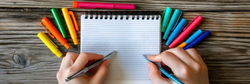 Hands Preparing To Write on Blank Notebook Stock Illustration ...