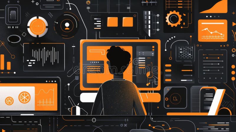 The Image Shows a Person Sitting in Front of a Computer with a Lot of ...