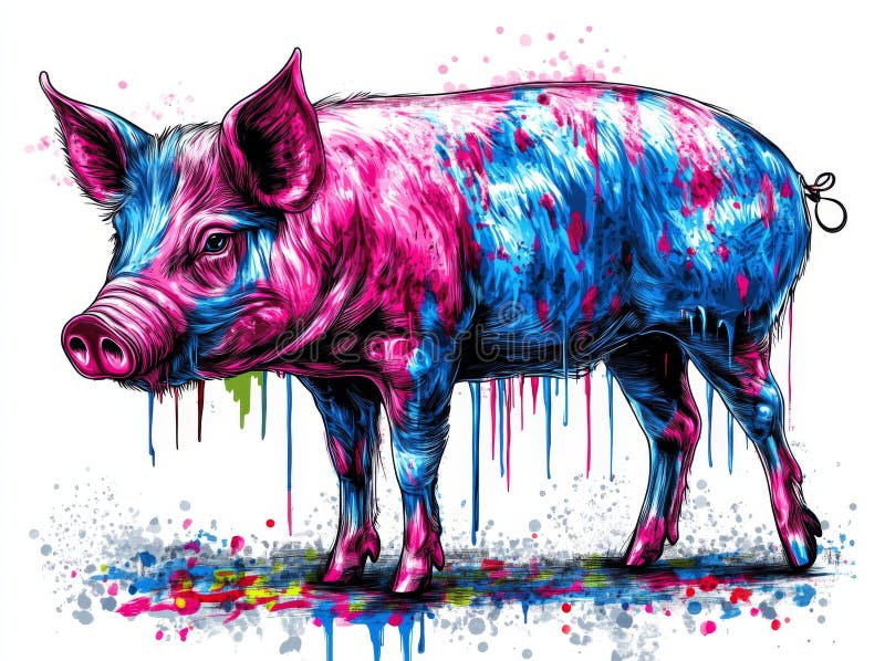 The Image Shows a Pig Standing on Its Legs, Its Head Turned, and it Has ...