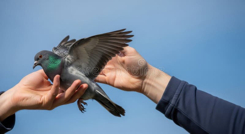 Pigeon Taking Flight from Human Hands Outside Stock Illustration ...