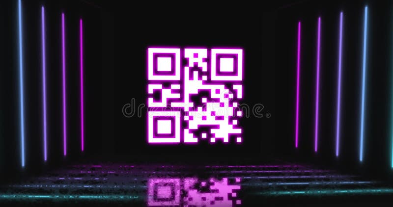 This Image Shows a Pink Qr Code Flickering with Pink and Blue Neon ...