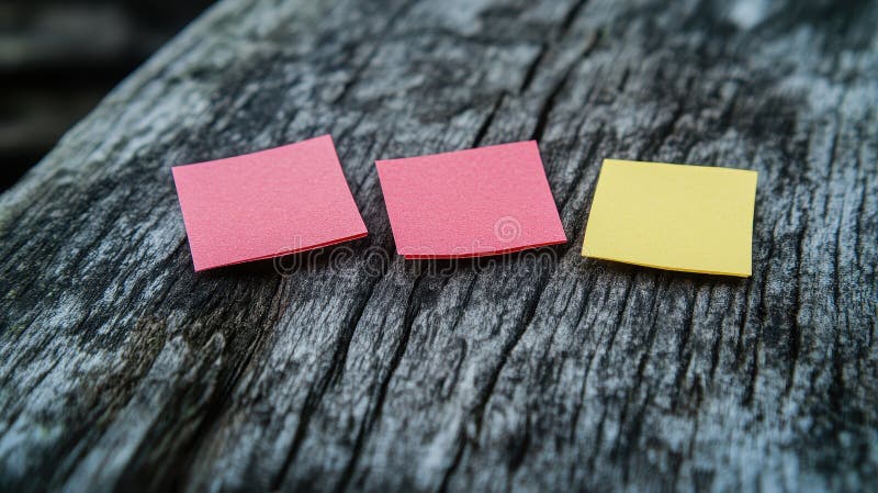 Notes on Wood: Pink, Yellow, & Reminder Squares on a Weathered Surface ...